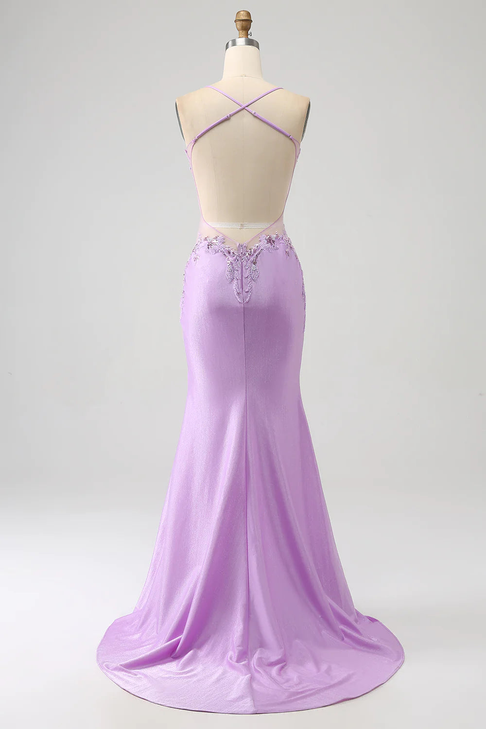 Trendy Mermaid Spaghetti Straps Lilac Long Prom Dress with Appliques B ...