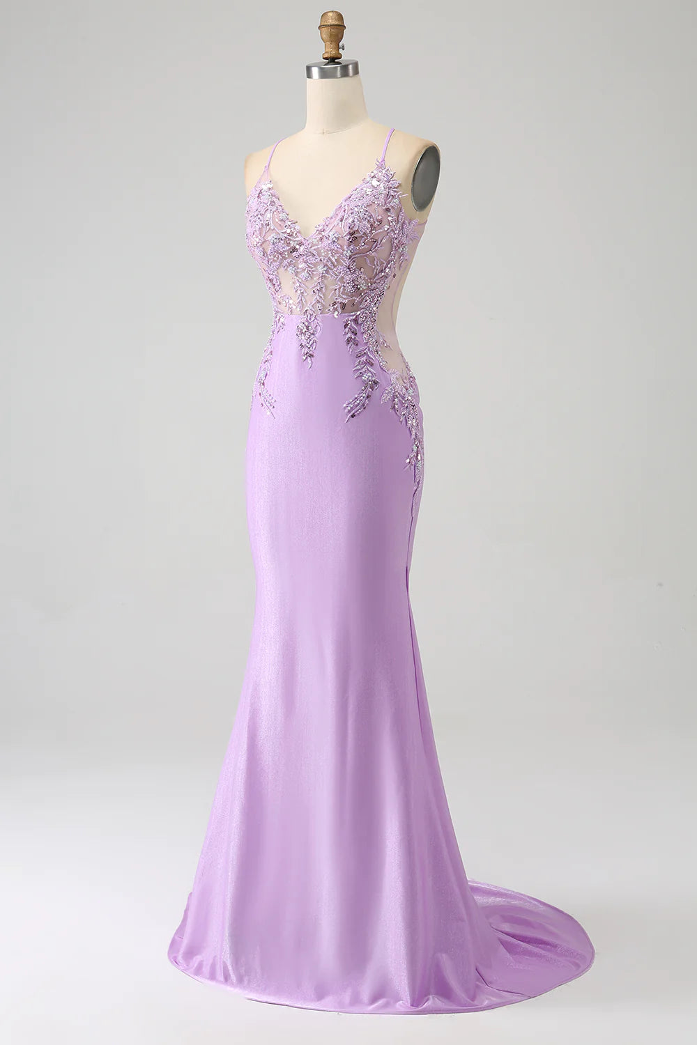 Trendy Mermaid Spaghetti Straps Lilac Long Prom Dress with Appliques B ...