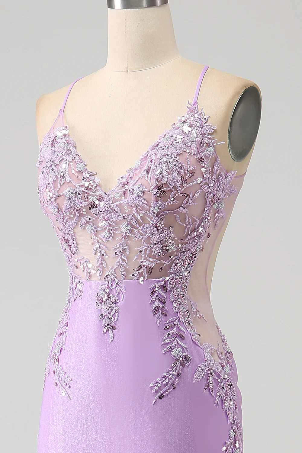Trendy Mermaid Spaghetti Straps Lilac Long Prom Dress with Appliques B ...