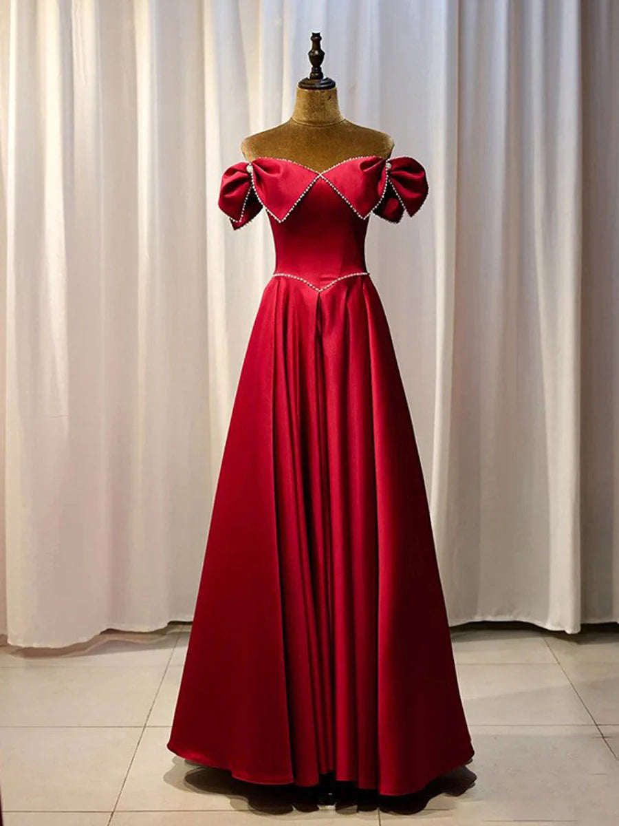 Blue Satin long prom dressblue A line bridesmaid dress – DingJi ...