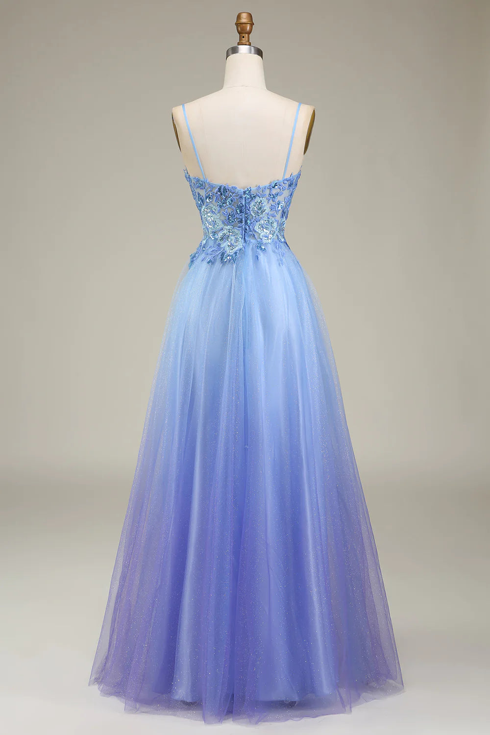 Spakly Blue Tulle Prom Dress with Appliques – DingJi WeddingDress