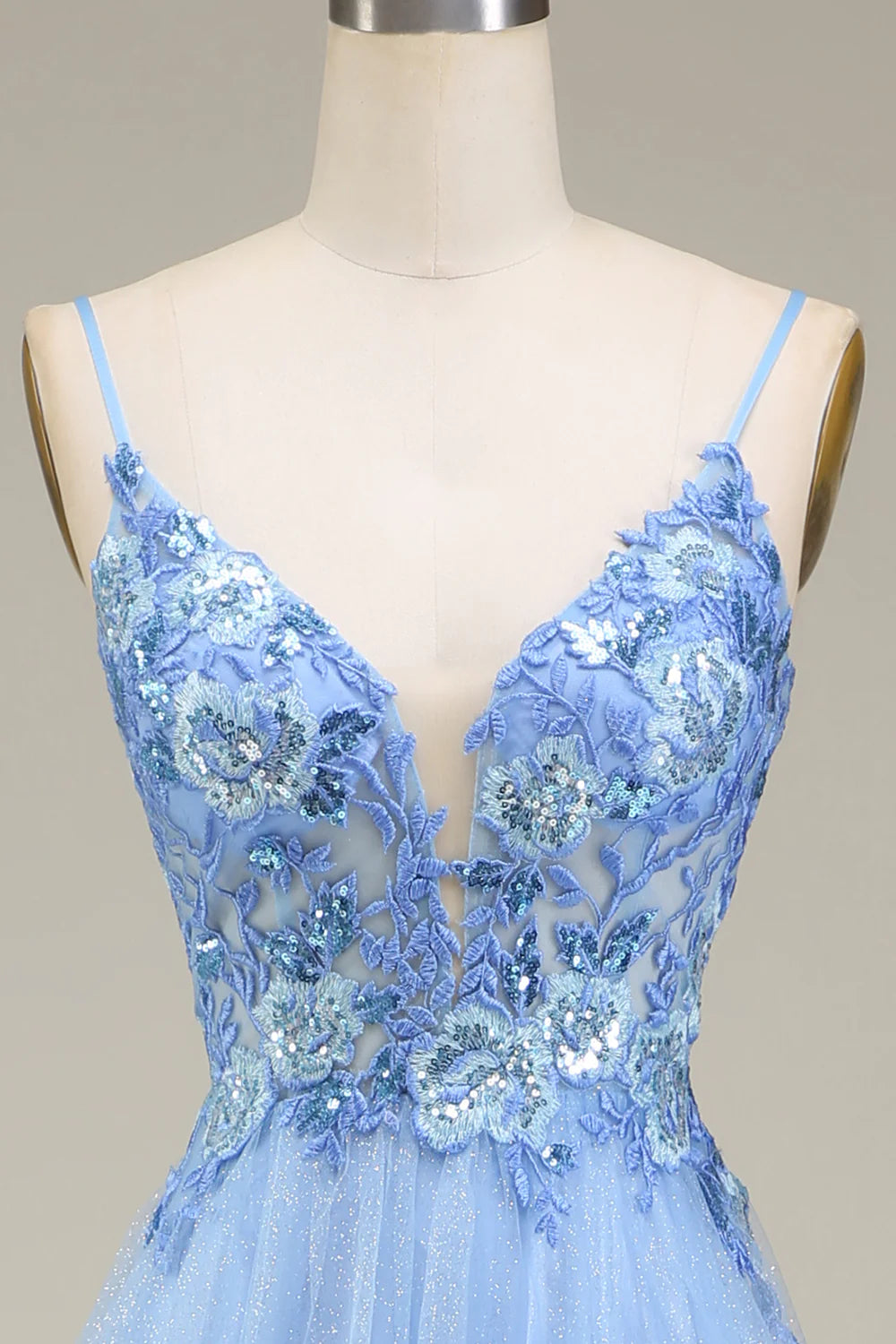 Spakly Blue Tulle Prom Dress with Appliques – DingJi WeddingDress