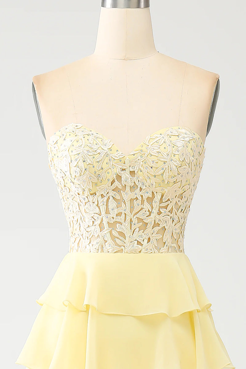 Yellow Sweetheart Tiered Long Prom Dress – DingJi WeddingDress