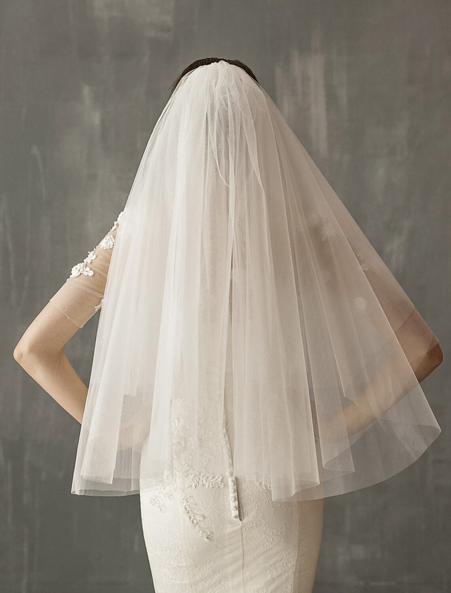 Two-tier Sweet Wedding Veil Elbow Veils with Solid Tulle / Drop Veil ...