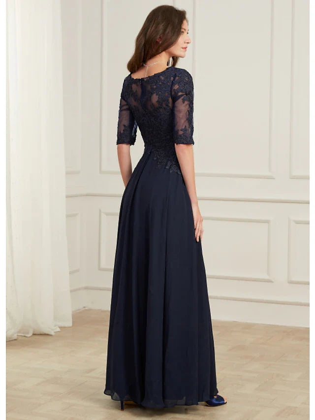 DingjiA-Line Elegant Wedding Guest Formal Evening Dress Jewel Neck Hal ...