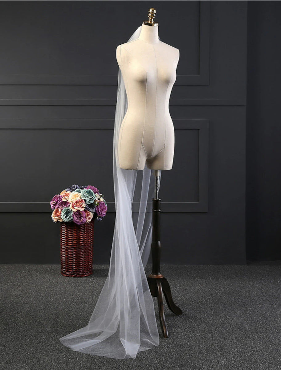 One-tier Simple Wedding Veil Chapel Veils with Solid Tulle – DingJi ...