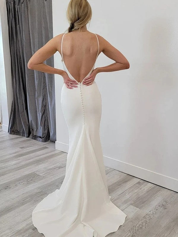 Sheath/Column Stretch Crepe Bateau Sleeveless Sweep/Brush Train Weddin ...