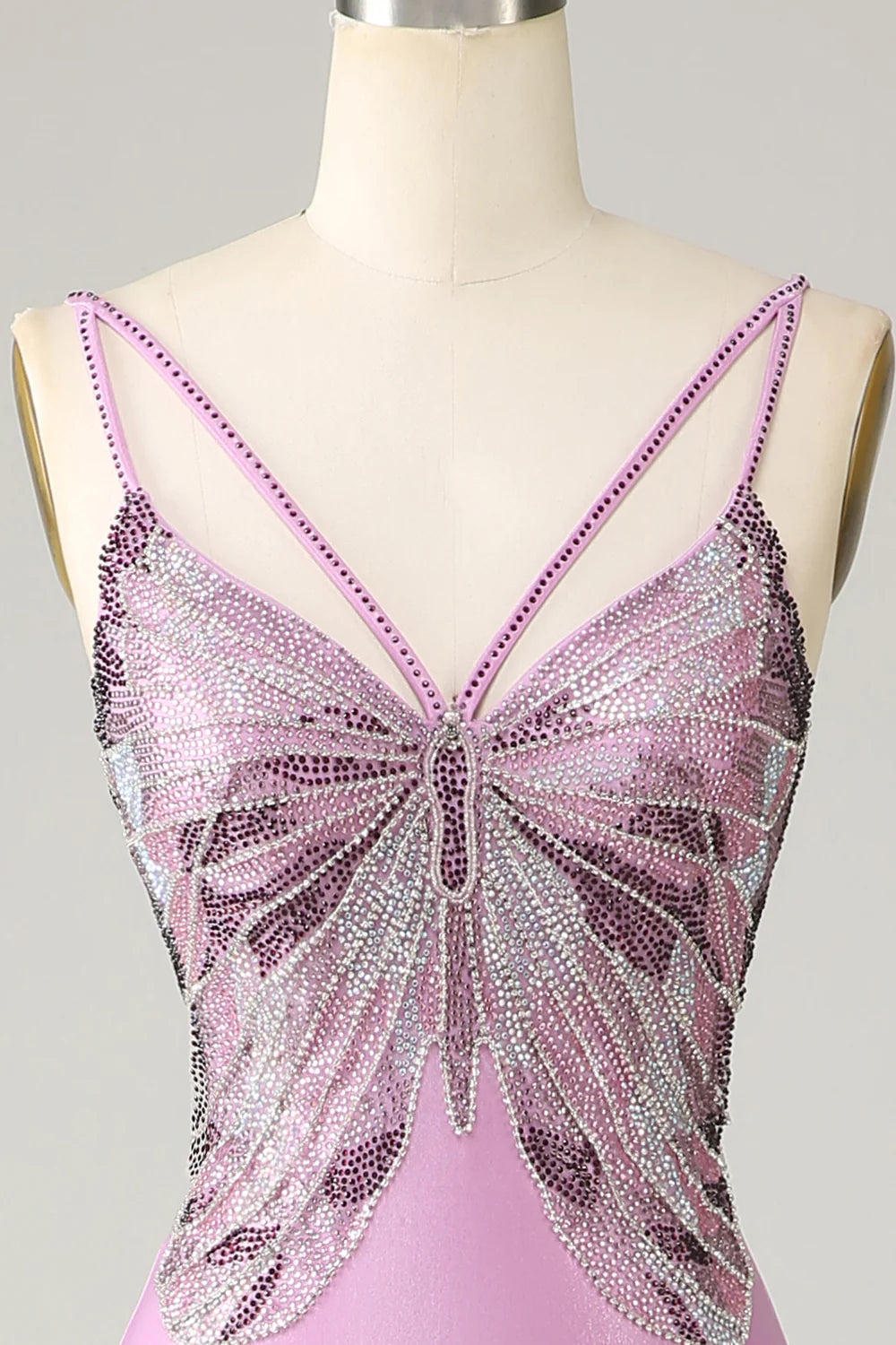 Purple Mermaid Backless Spaghetti Straps Butterflies Prom Dress ...